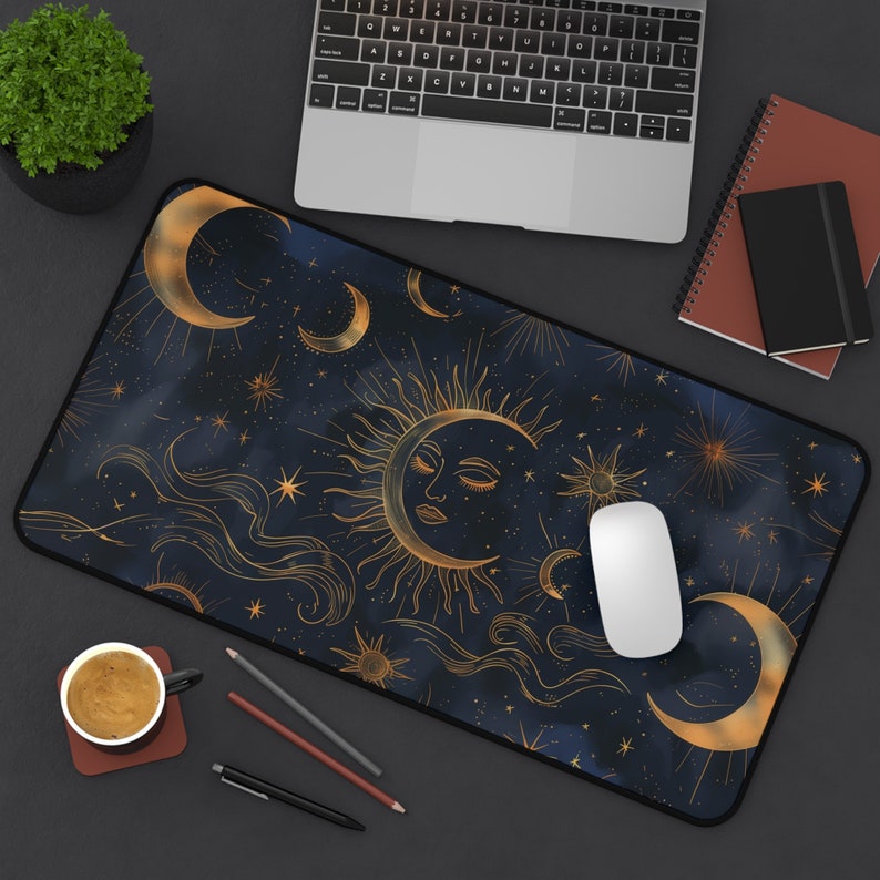Celestial Sun and Moon Computer Desk Mat | Mystic Stars Mouse Pad ...