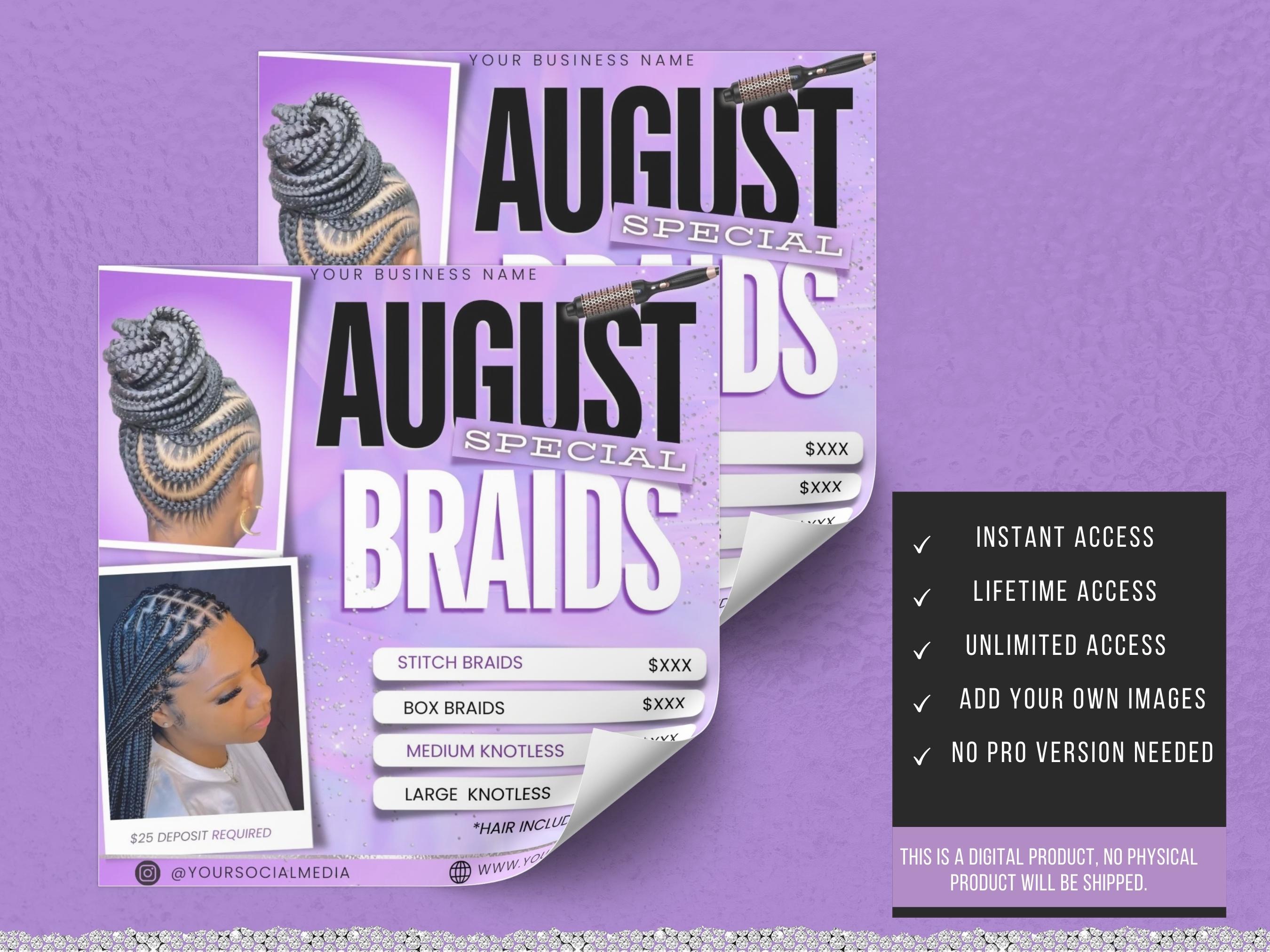 August Braids Special Flyer, Braid Bookings Flyer, DIY Braid Flyer ...