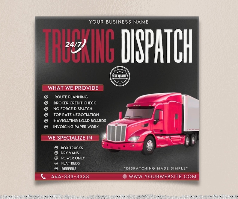 24/7 Truck Dispatching Flyer Template, Digital Trucking Dispatcher ...
