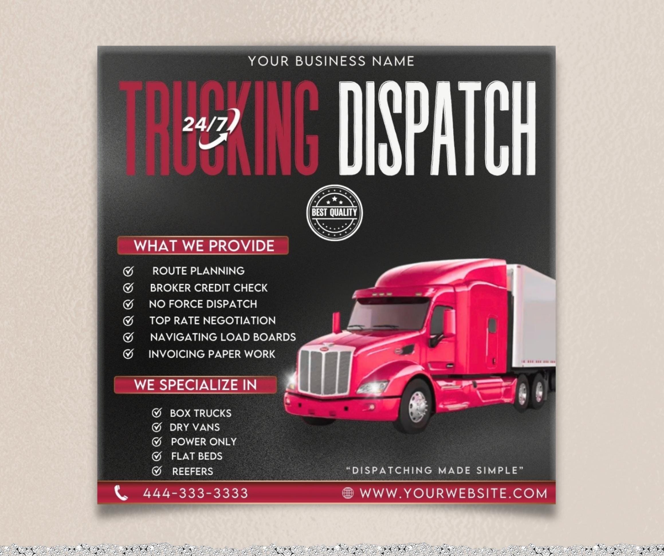 24/7 Truck Dispatching Flyer Template, Digital Trucking Dispatcher ...