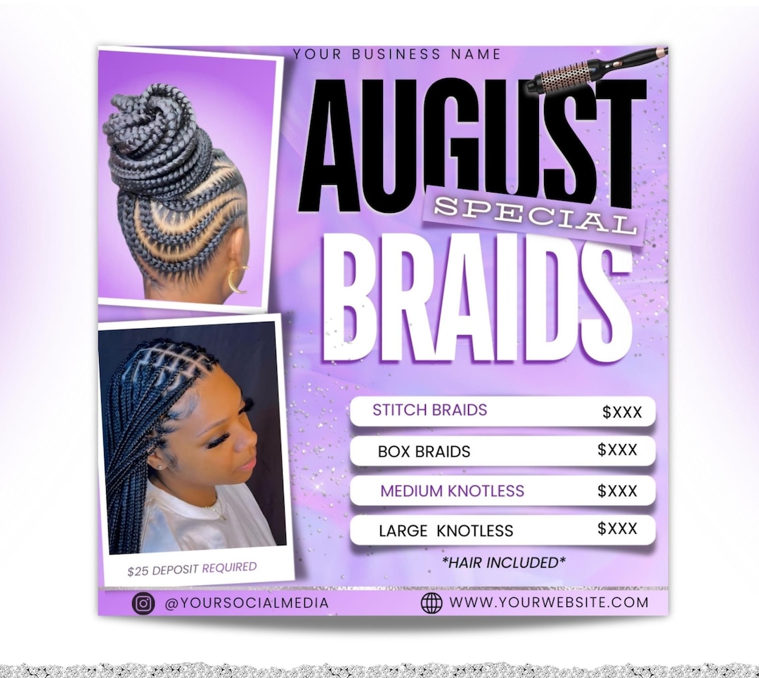 August Braid Special Flyer Template, Purple Braid Flyer Template ...