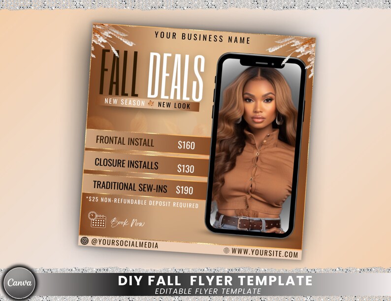 Fall Premade Lash Hair Nails Braids Wigs Makeup Flyers, Fall Booking ...