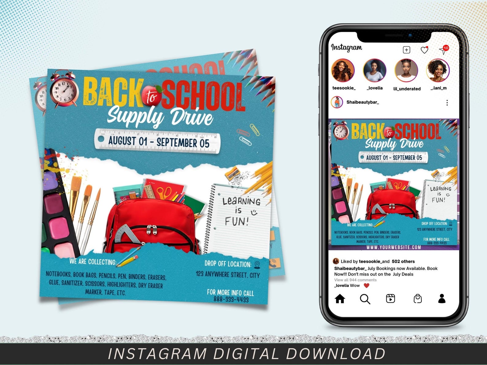 Back to School Supply Drive Flyer Template, Back to School Donations ...