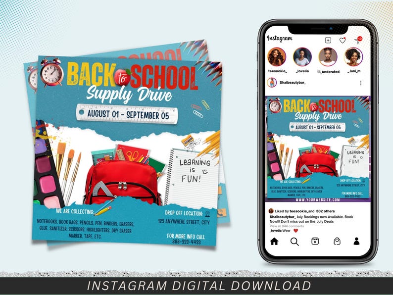 Back to School Supply Drive Flyer Template, Back to School Donations ...