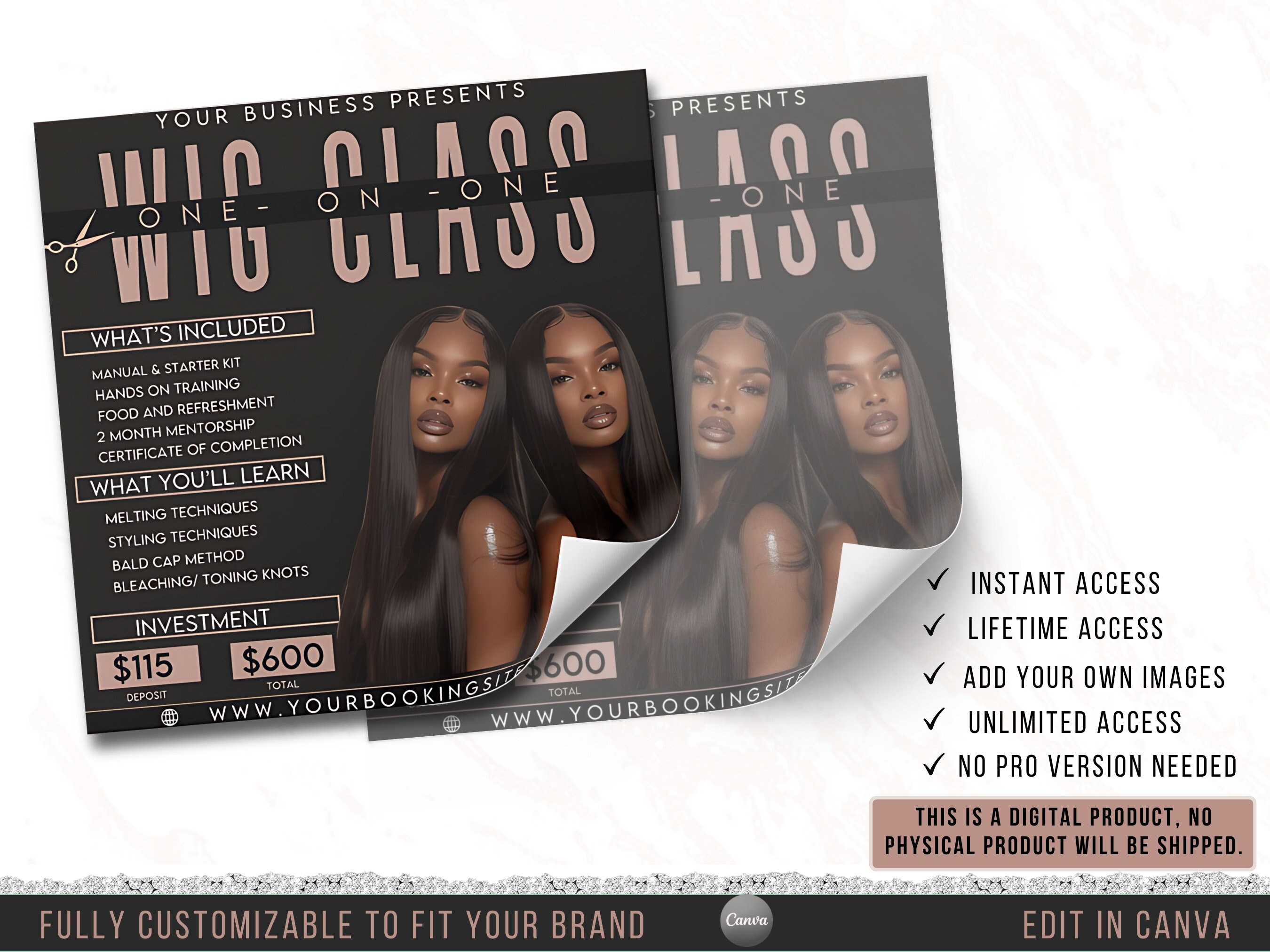 Editable Wig Class Flyer Template, Wig Training Course Flyer, Beauty ...