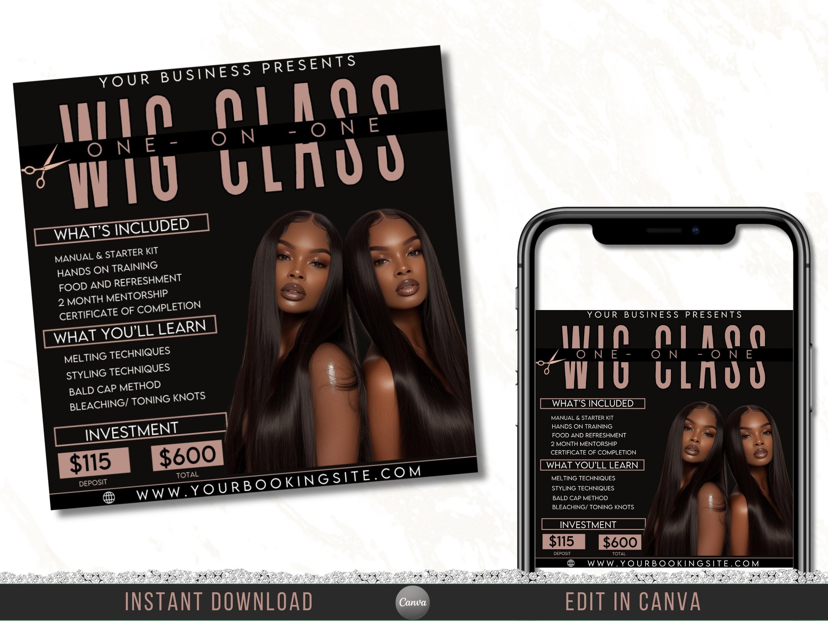 Editable Wig Class Flyer Template, Wig Training Course Flyer, Beauty ...