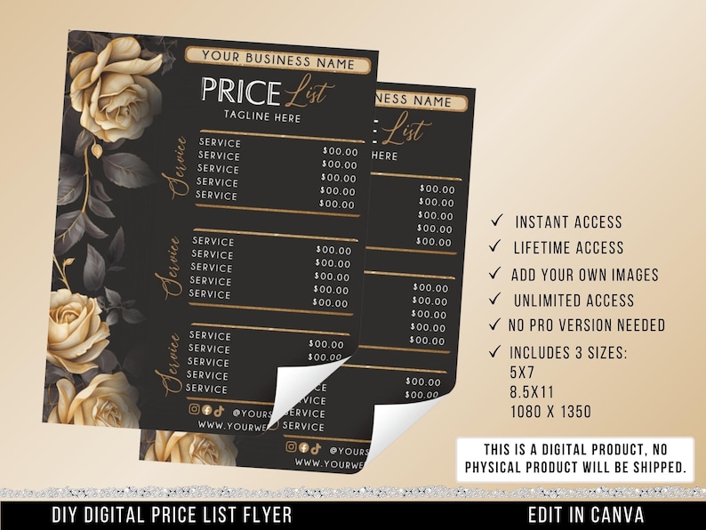 Price List Template, Beauty Salon Price List, DIY Hair Nail Lash ...
