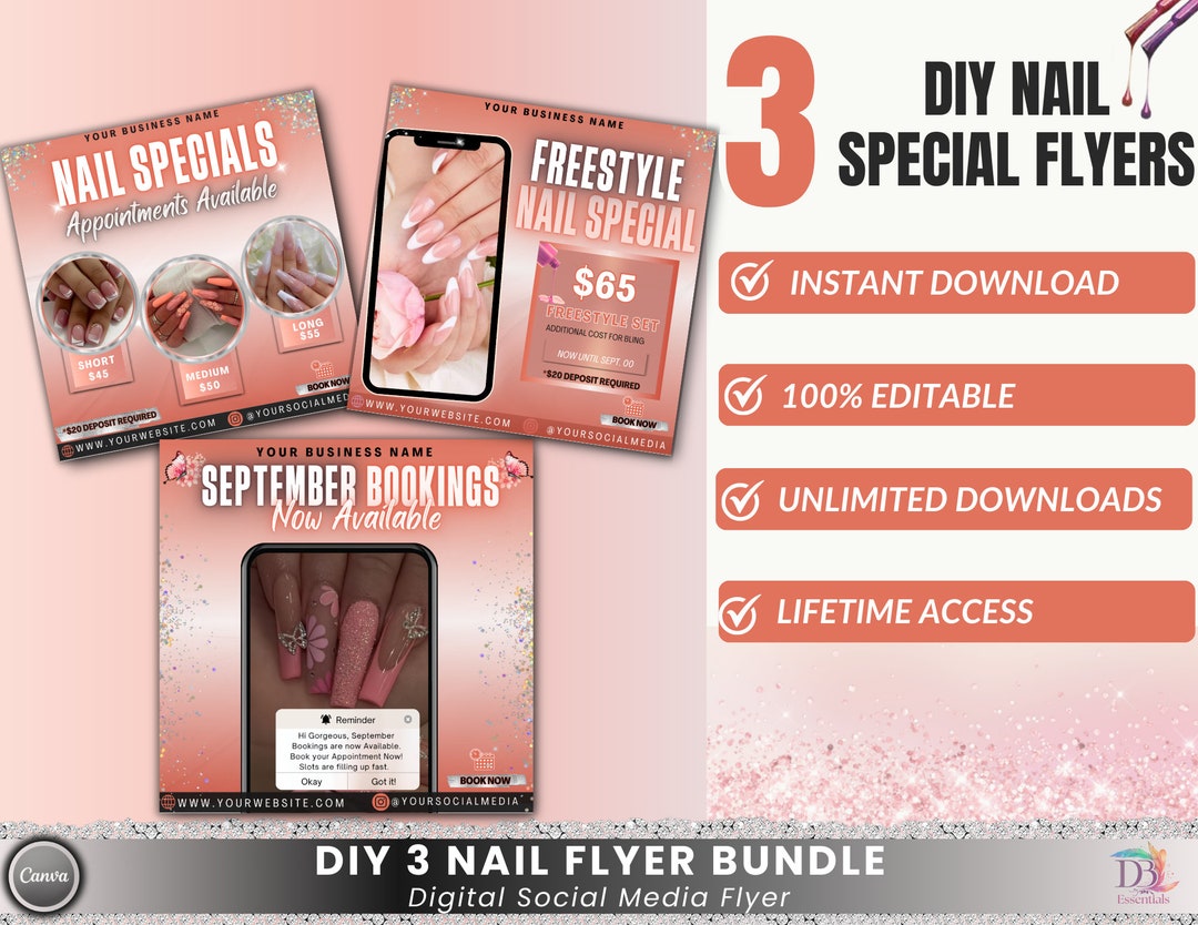 Editable Nail Flyer Template Bundle DIY Nail Appointments - Etsy