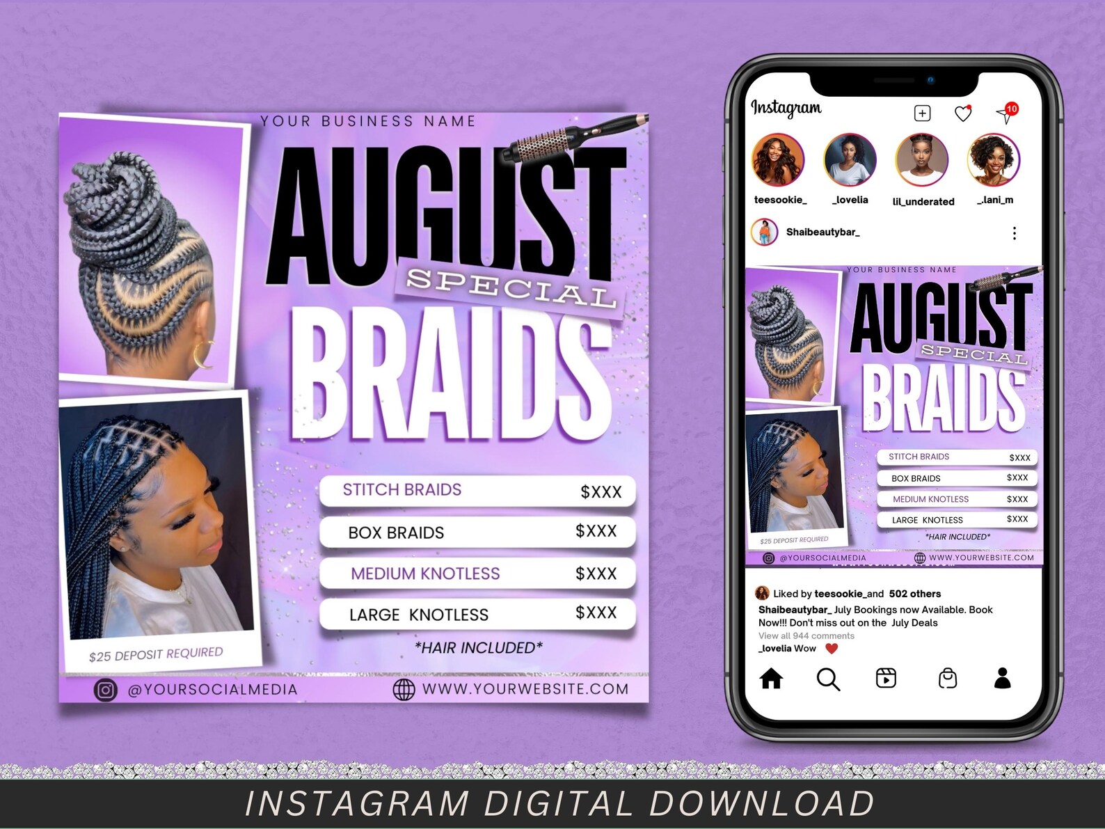 August Braids Special Flyer, Braid Bookings Flyer, DIY Braid Flyer ...