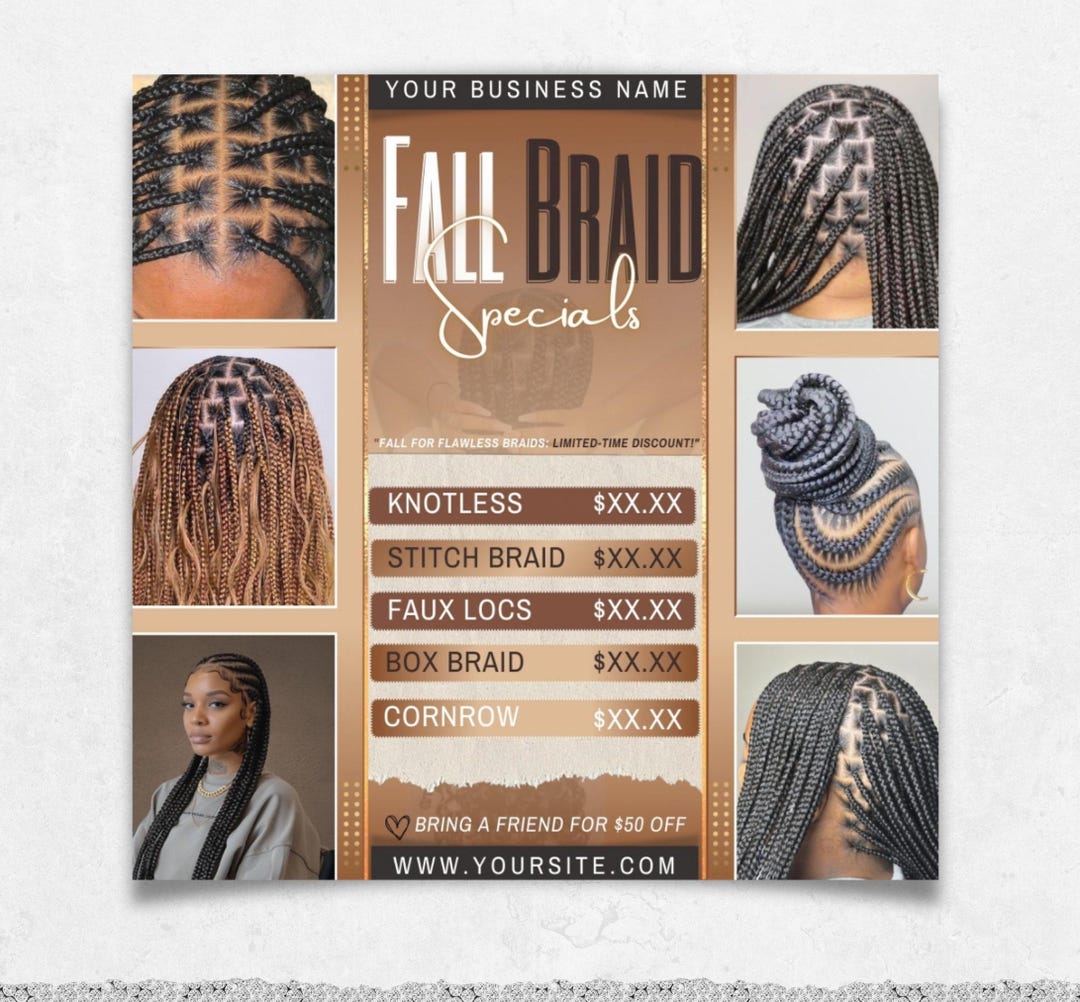 Fall Braid Specials Flyer, September Hair Braid Appointment Flyer ...