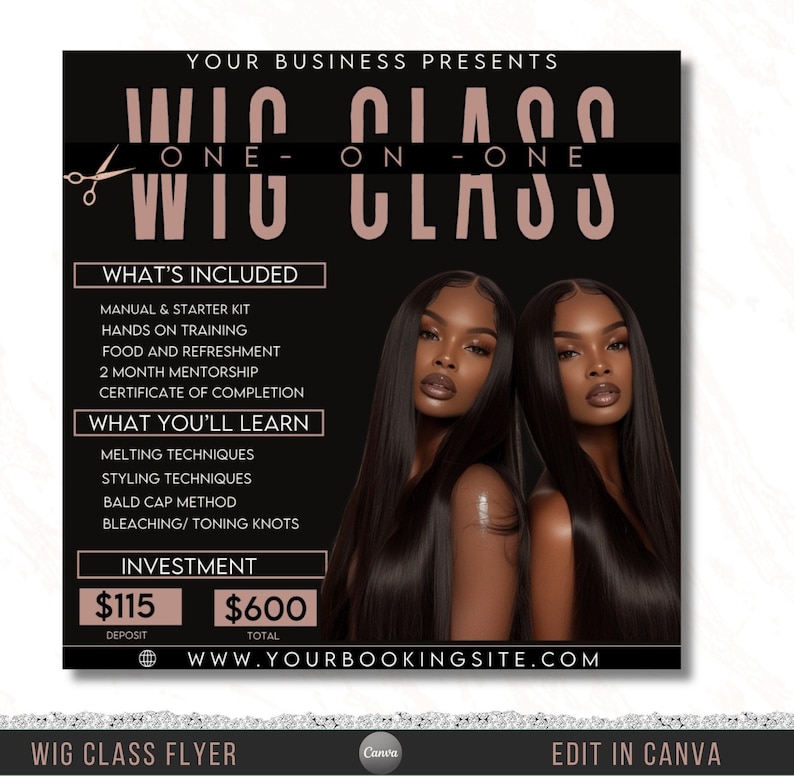 Editable Wig Class Flyer Template, Wig Training Course Flyer, Beauty ...