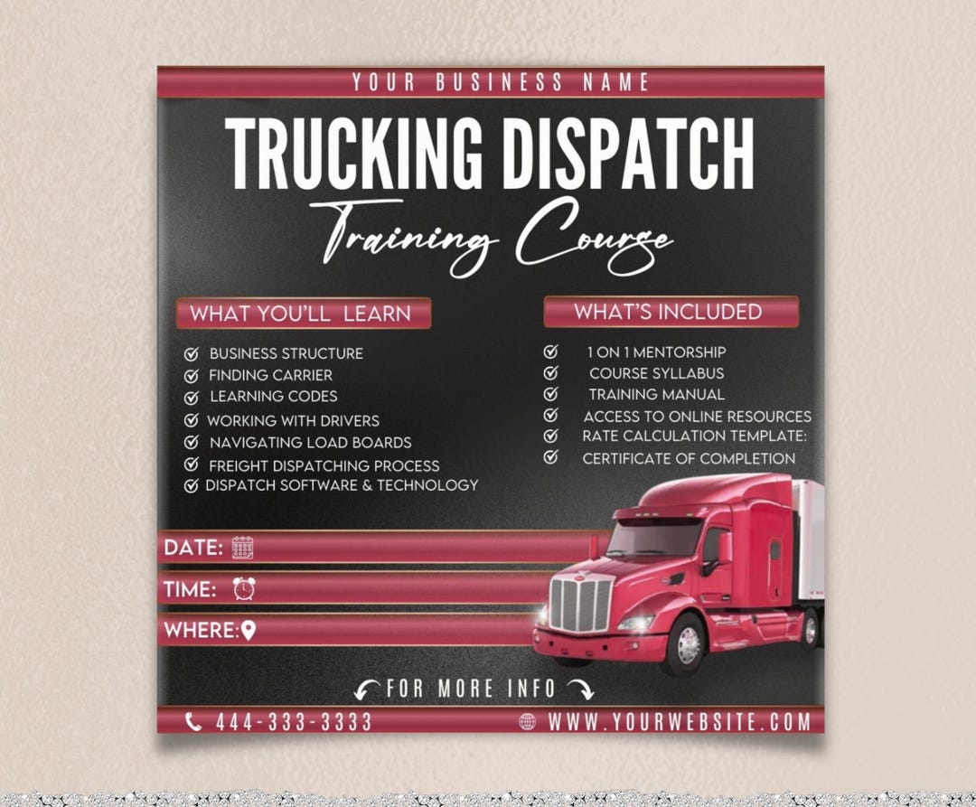 Truck Dispatcher Training Flyer Template, Trucking Course Flyers ...
