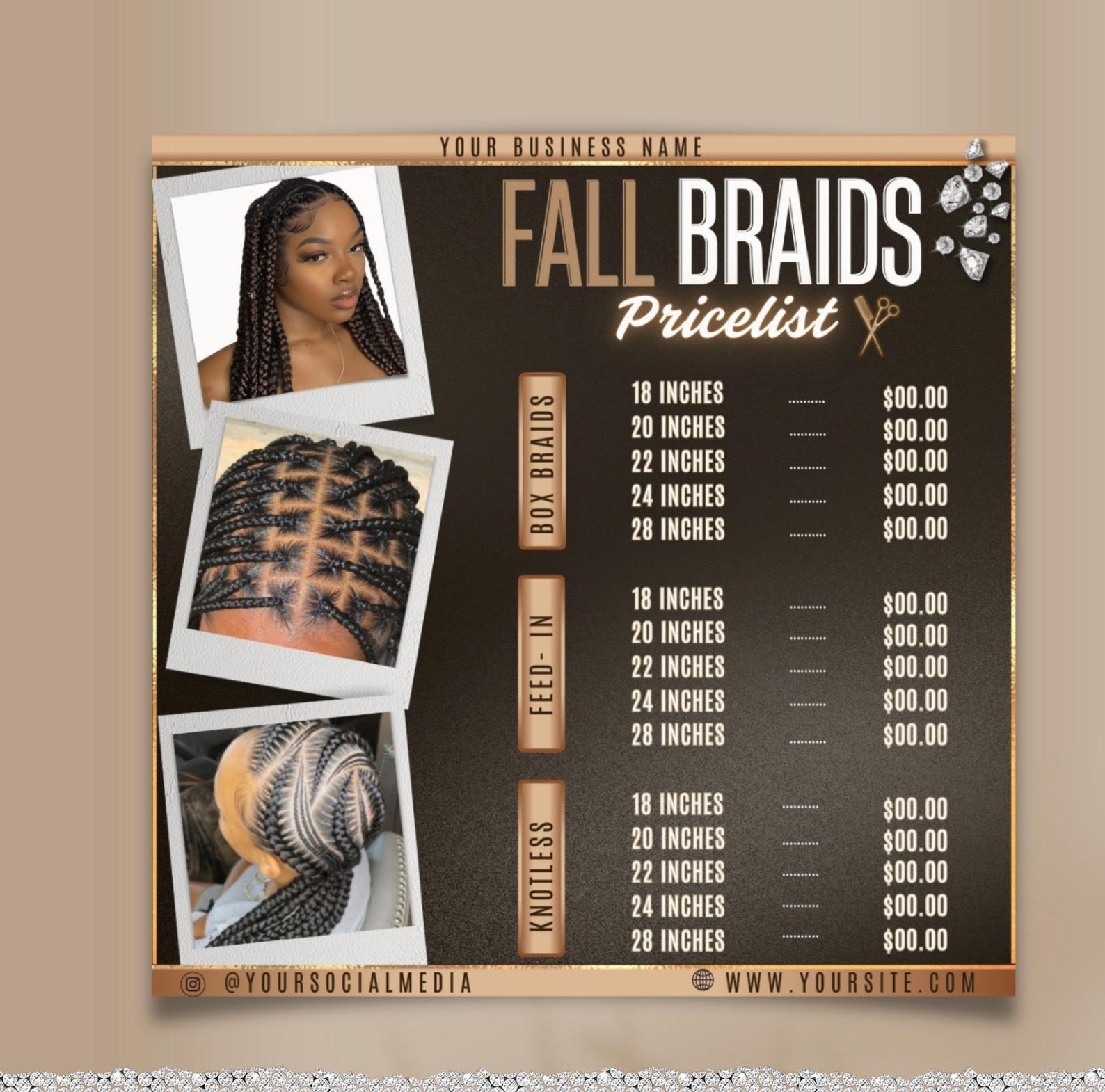 Braid Pricelist Flyer Template, Braiding Hair Pricing Guide, Fall Hair ...