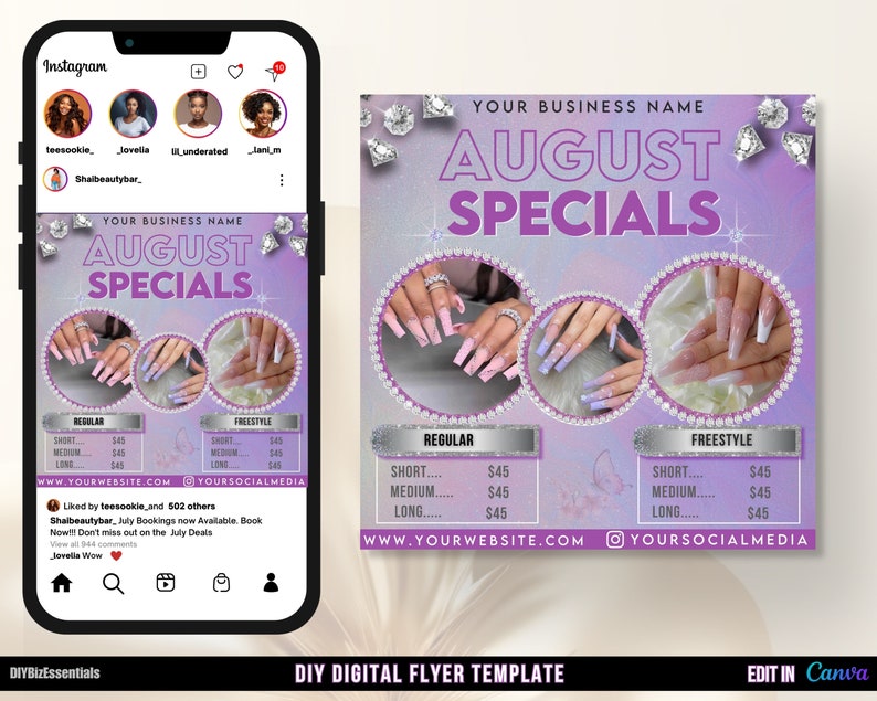 August Bookings Flyer Template, August Special Nails Flyer, DIY Lash ...