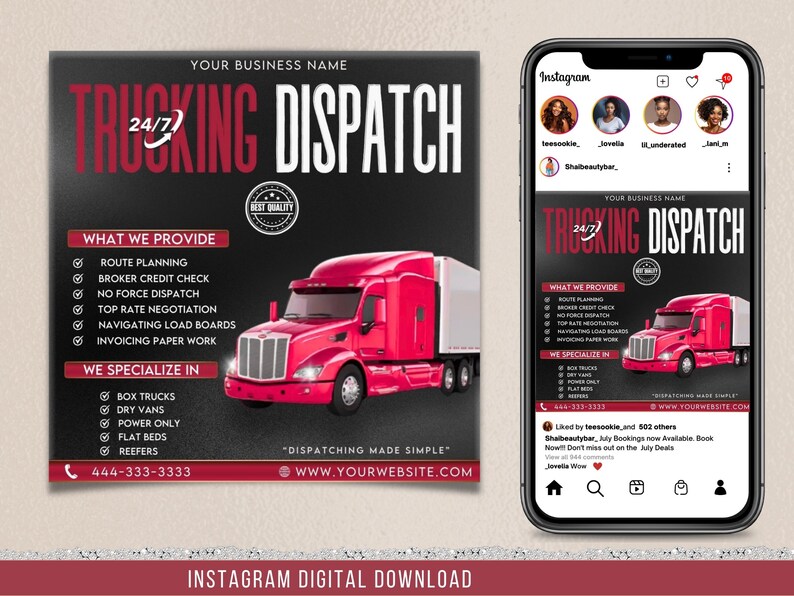 24/7 Truck Dispatching Flyer Template, Digital Trucking Dispatcher ...
