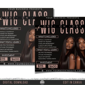 Editable Wig Class Flyer Template, Wig Training Course Flyer, Beauty ...