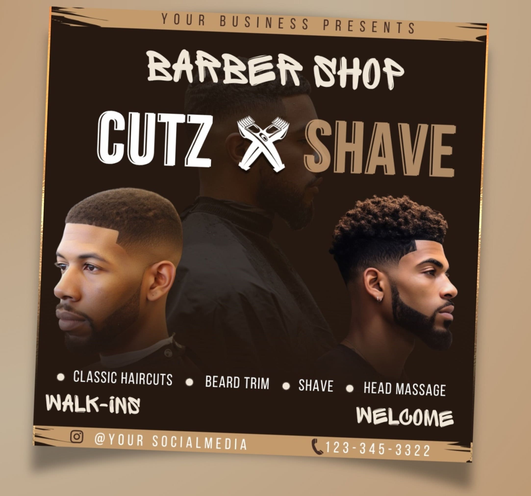Canva Barber Flyer Template, Barber Booking Flyer, Male Hairstylist ...
