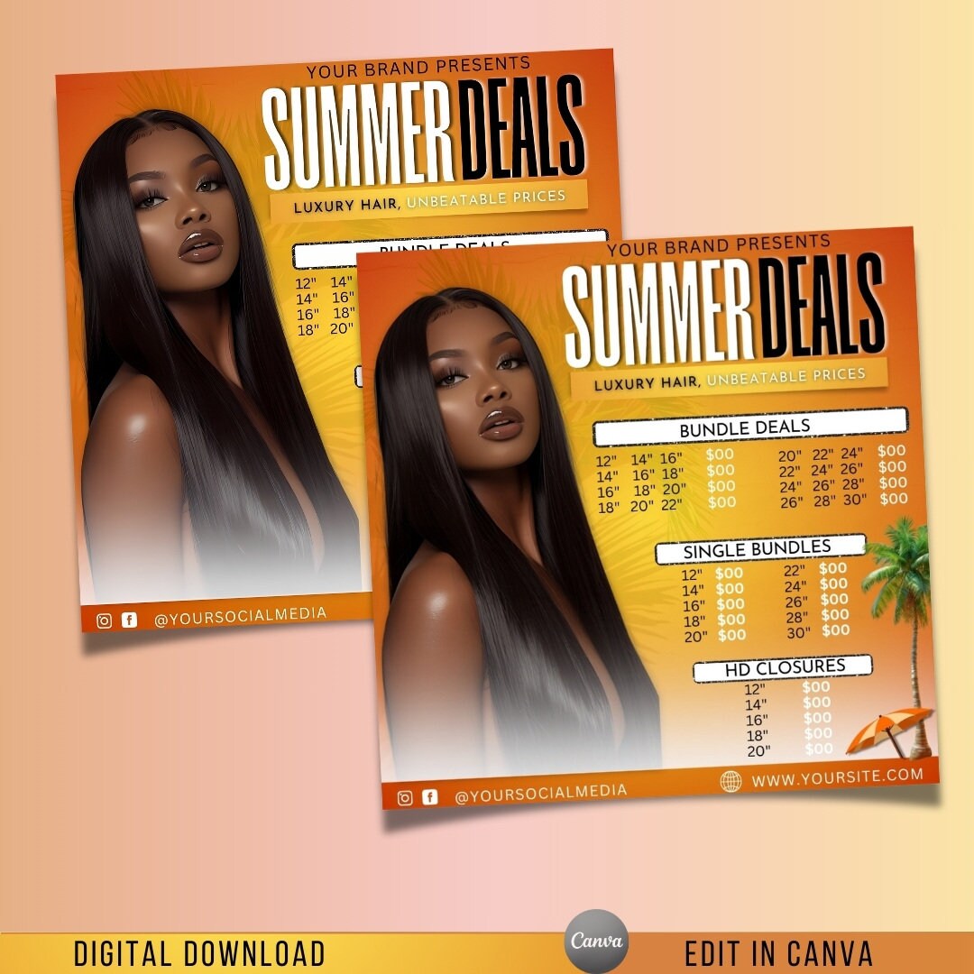 Summer Bundle Special Flyer, Summer Hair Deal Flyer, Template, Premade ...