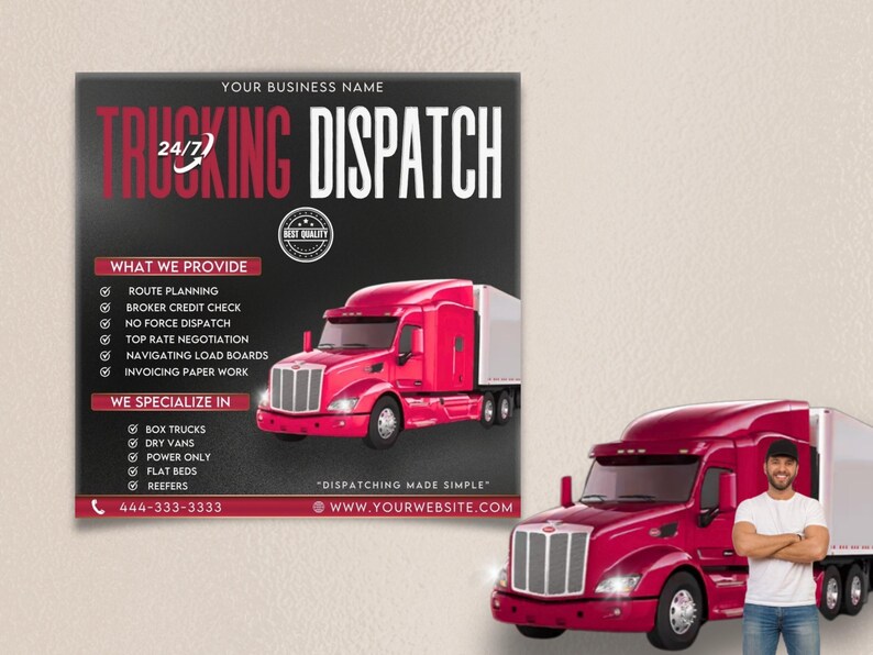 24/7 Truck Dispatching Flyer Template, Digital Trucking Dispatcher ...
