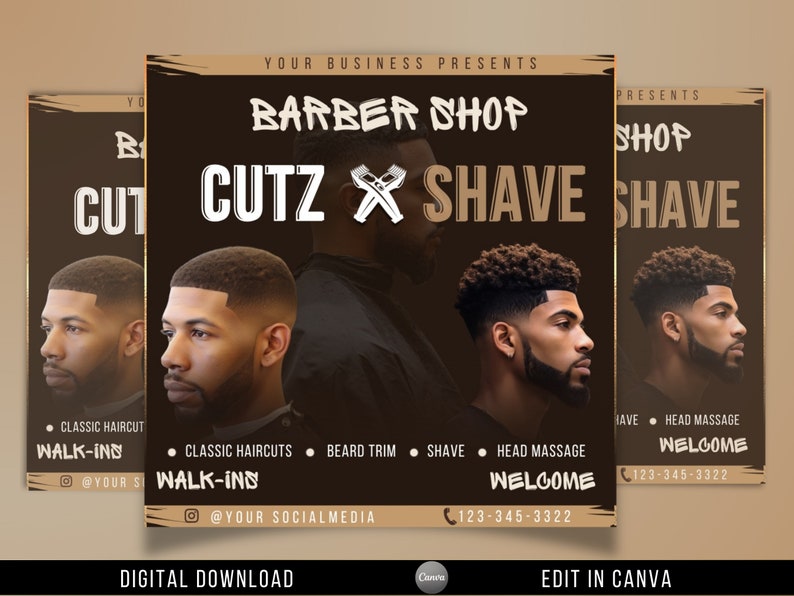Canva Barber Flyer Template, Barber Booking Flyer, Male Hairstylist ...