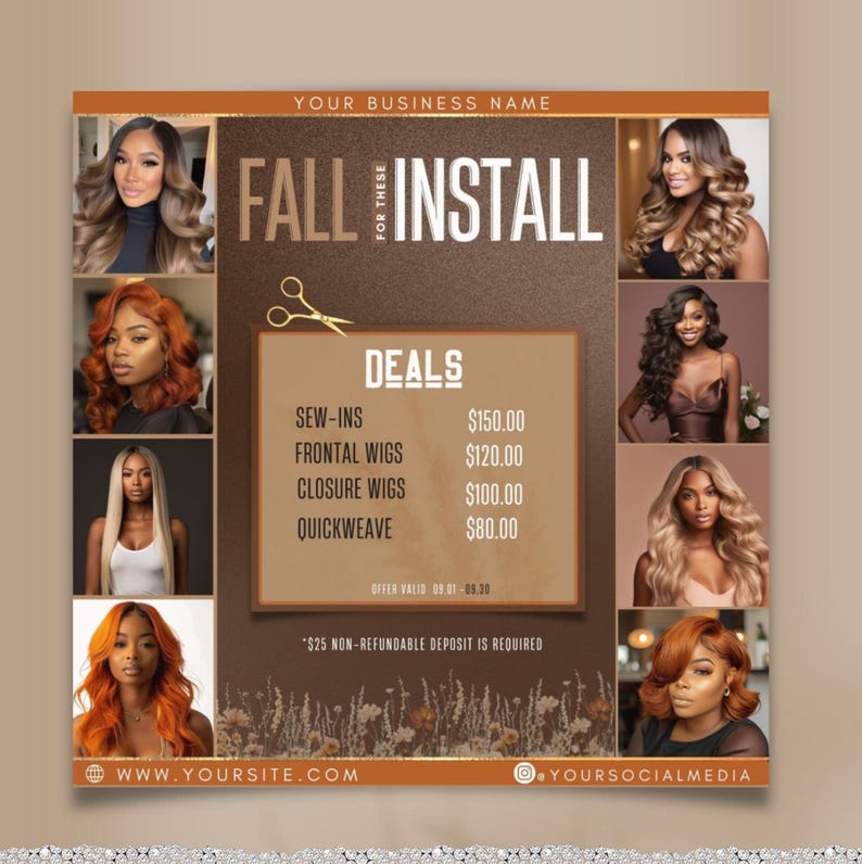 Fall Wig Install Flyer Template, Fall Premade Beautician Flyers, Fall ...