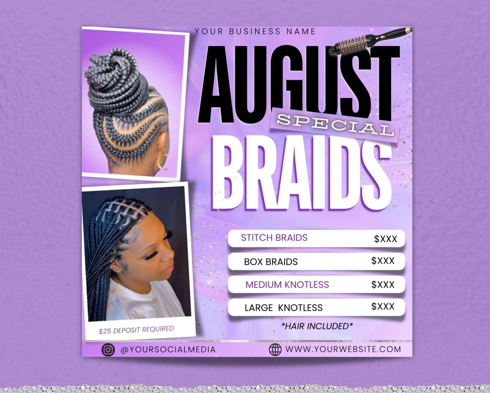 August Braids Special Flyer, Braid Bookings Flyer, DIY Braid Flyer ...