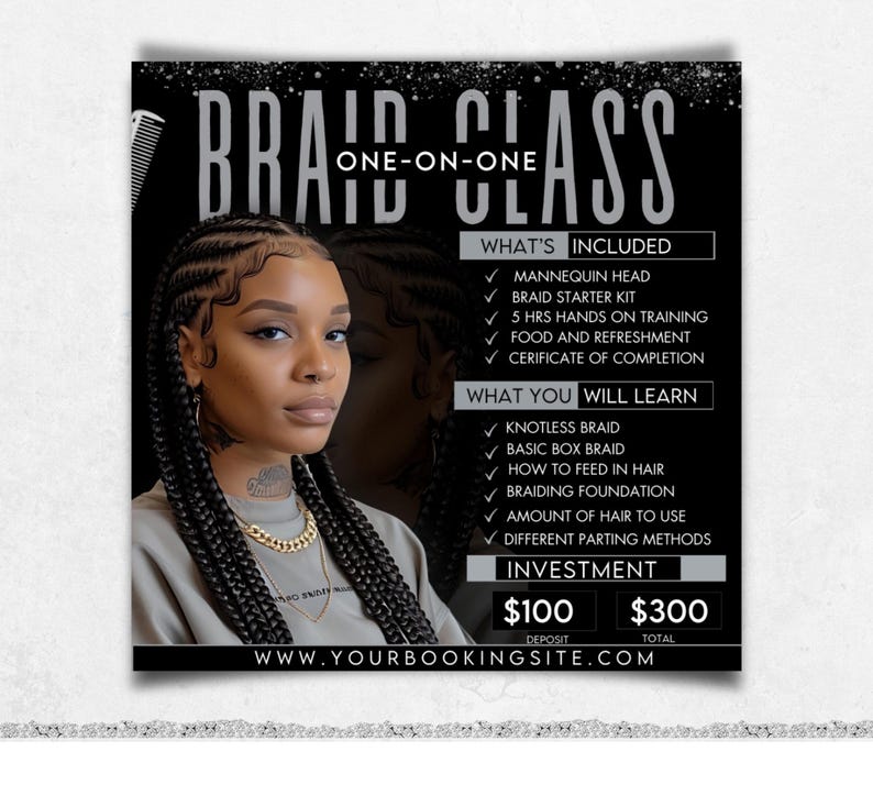 Editable Braid Class Flyer Template, Braid Training Course Flyer, Beauty Masterclass Flyer ...