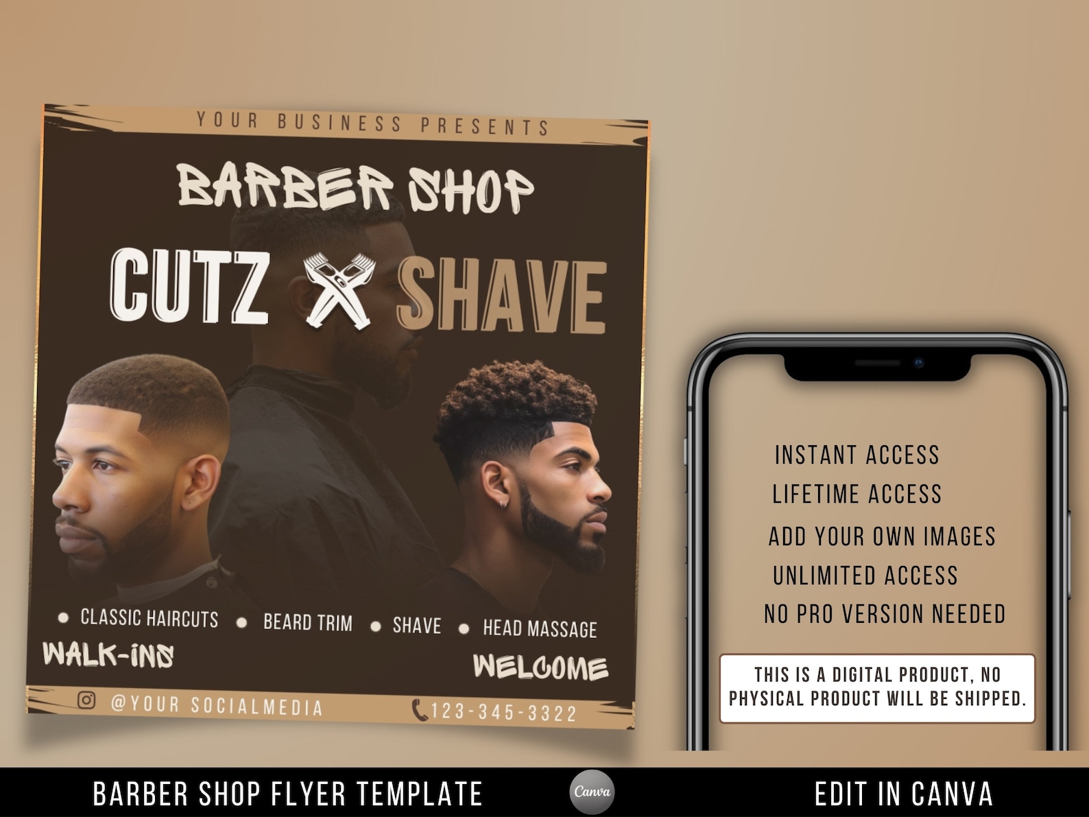 Canva Barber Flyer Template, Barber Booking Flyer, Male Hairstylist ...