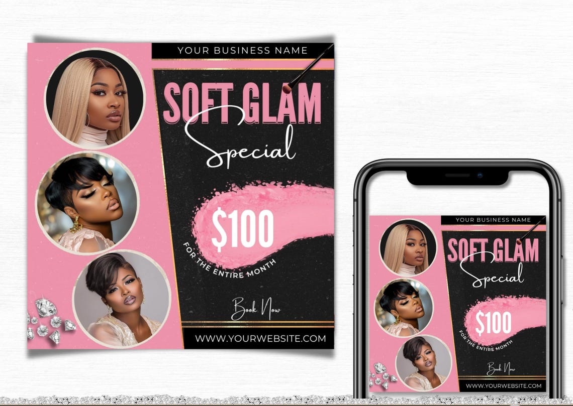 Makeup Special Flyer, Soft Glam Makeup Flyer, Beauty Salon Social Media ...