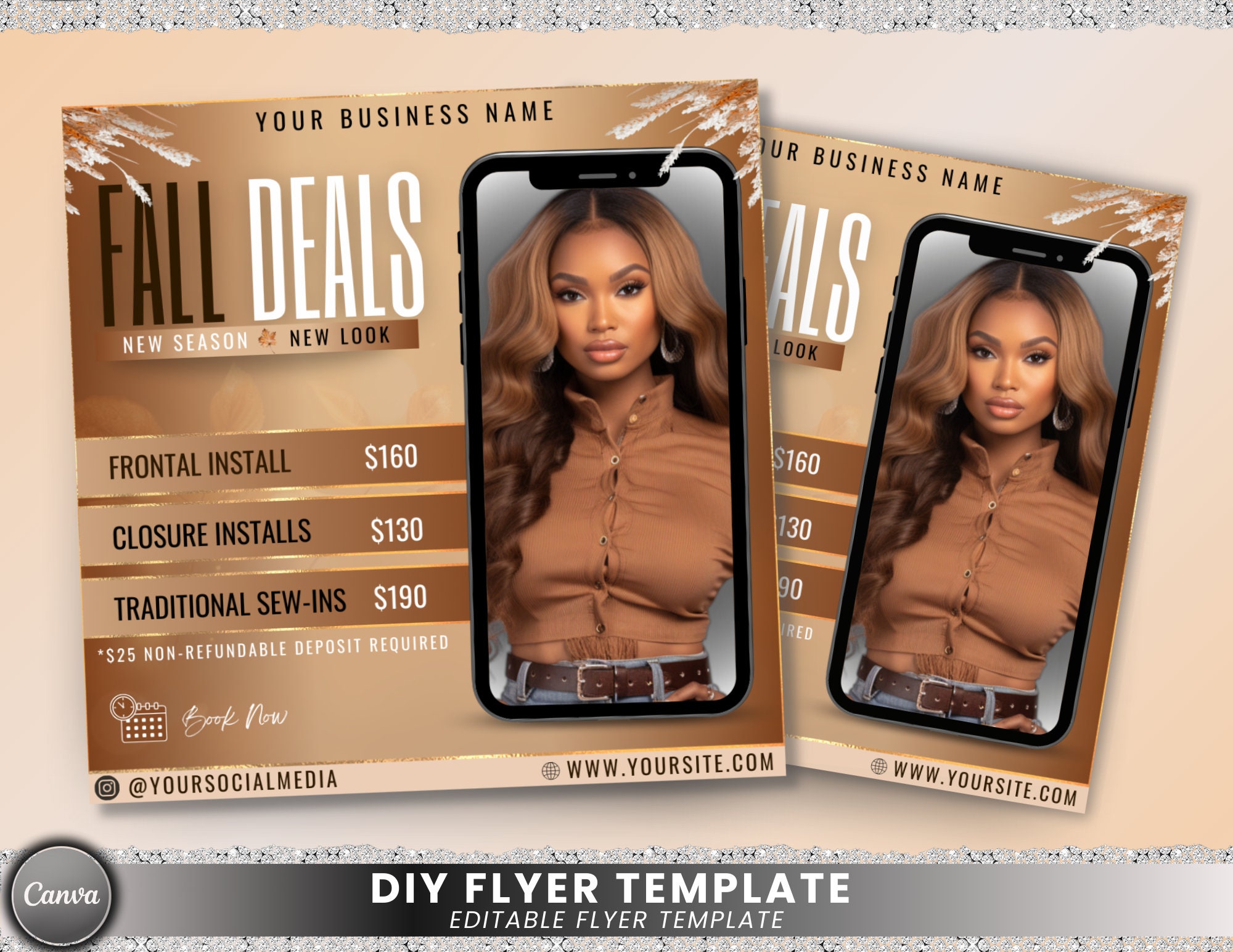 Fall Premade Lash Hair Nails Braids Wigs Makeup Flyers, Fall Booking ...
