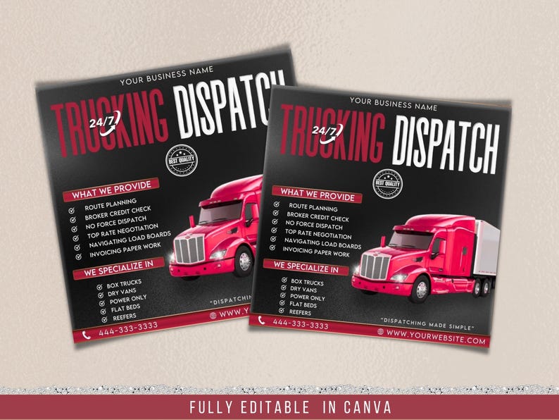24/7 Truck Dispatching Flyer Template, Digital Trucking Dispatcher ...