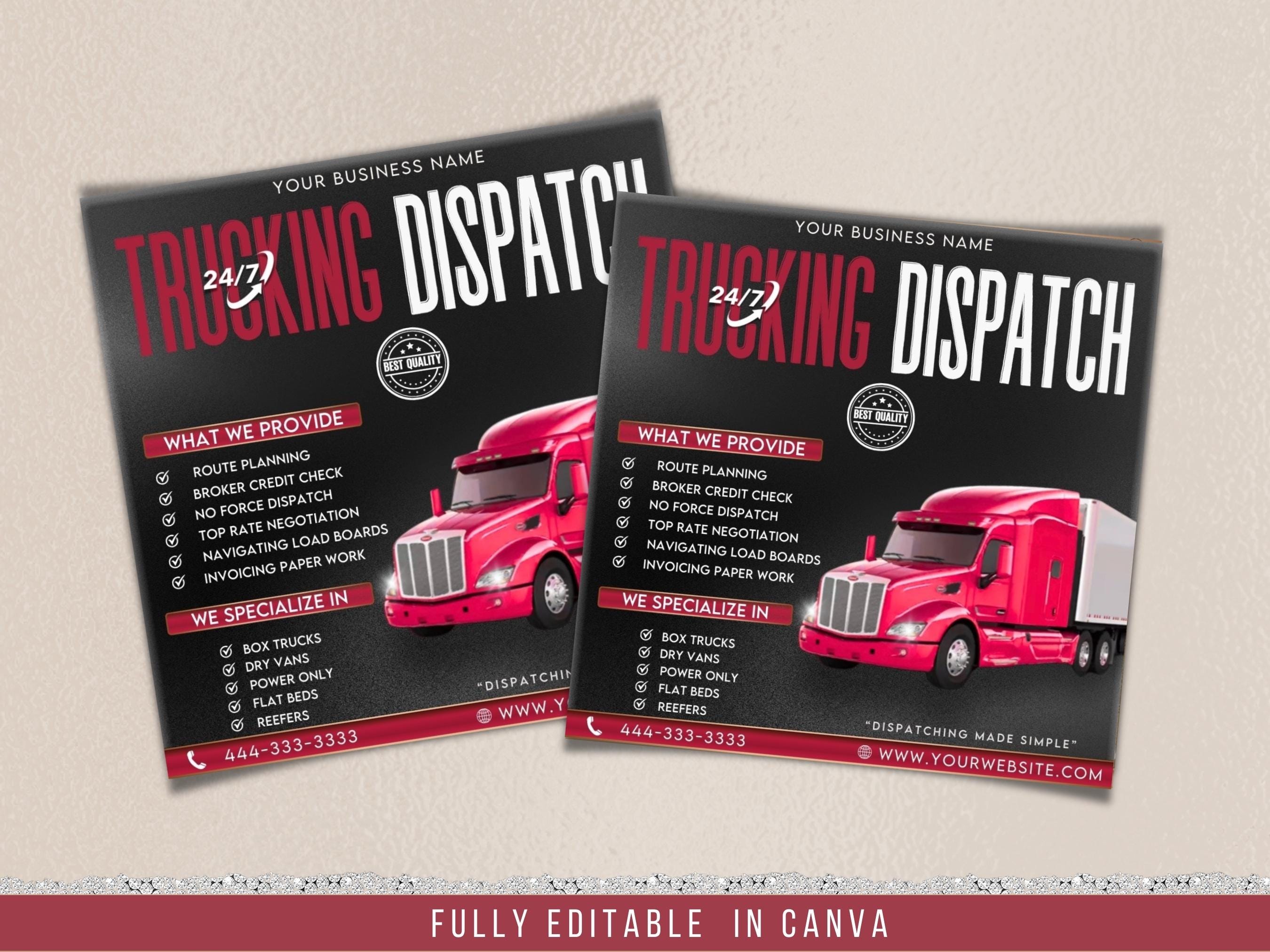 24/7 Truck Dispatching Flyer Template, Digital Trucking Dispatcher ...