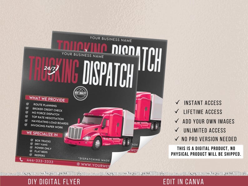 24/7 Truck Dispatching Flyer Template, Digital Trucking Dispatcher ...