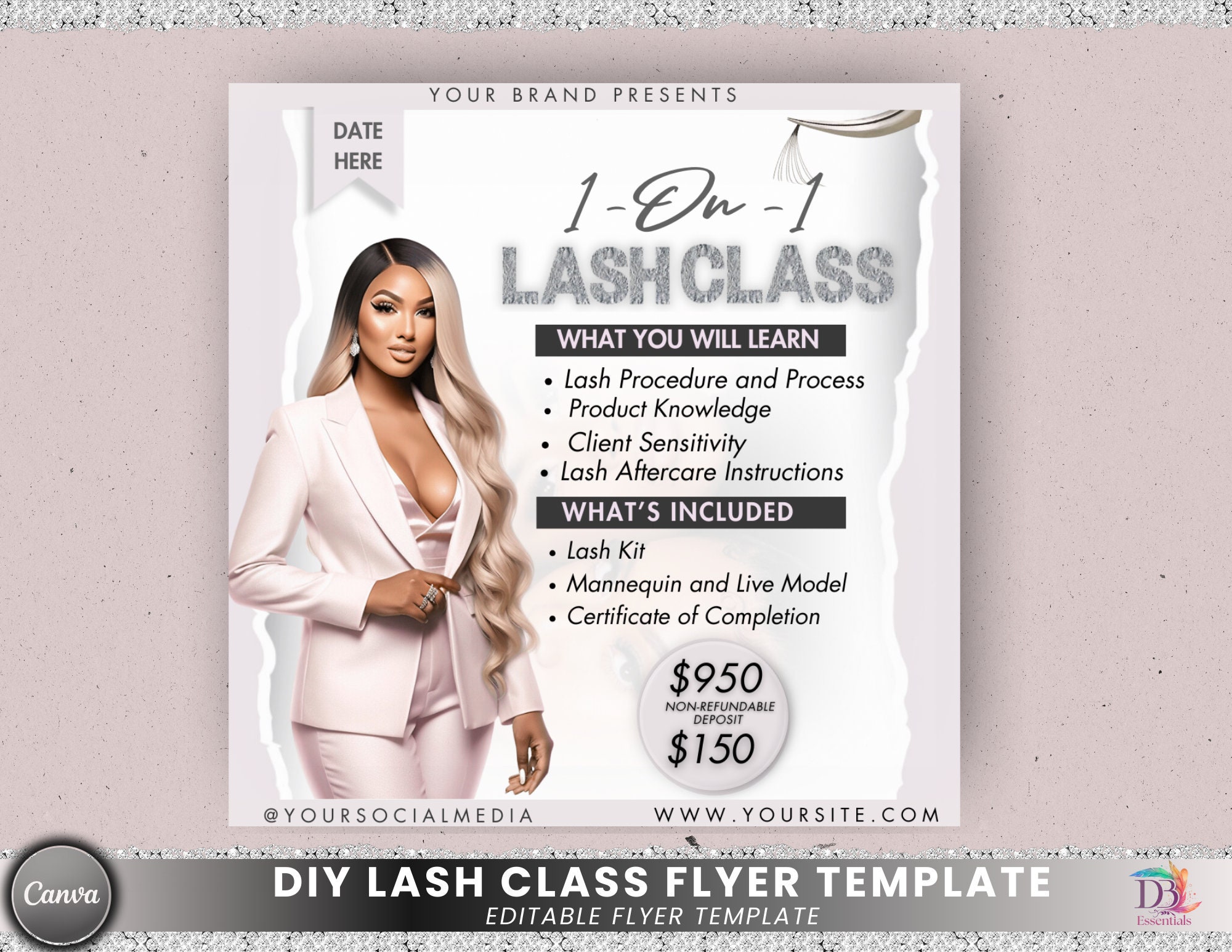 1 on 1 Lash Class Flyer, Lash Tech Beauty Wig Install MUA Editable ...