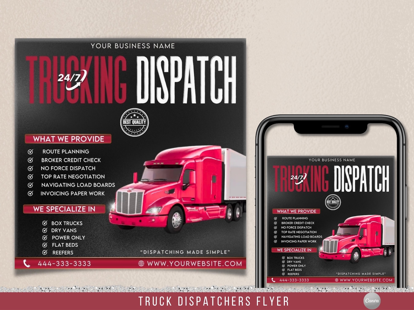 24/7 Truck Dispatching Flyer Template, Digital Trucking Dispatcher ...