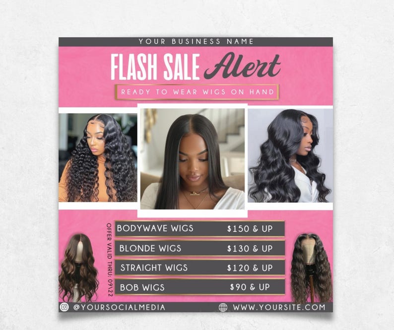 Flash Hair Sale Flyer, DIY Beauty Flyer Template Design, Pink Editable ...