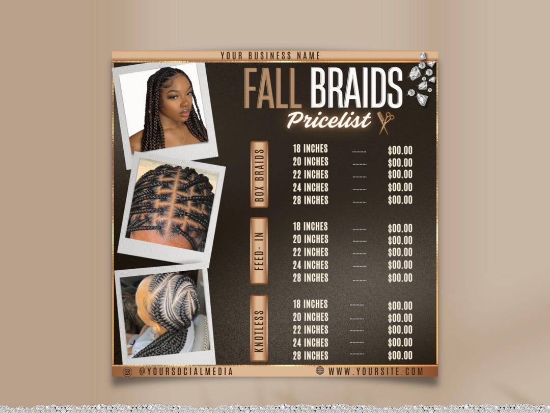 Braid Pricelist Flyer Template, Braiding Hair Pricing Guide, Fall Hair ...
