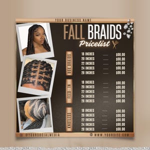 Braid Pricelist Flyer Template, Braiding Hair Pricing Guide, Fall Hair ...