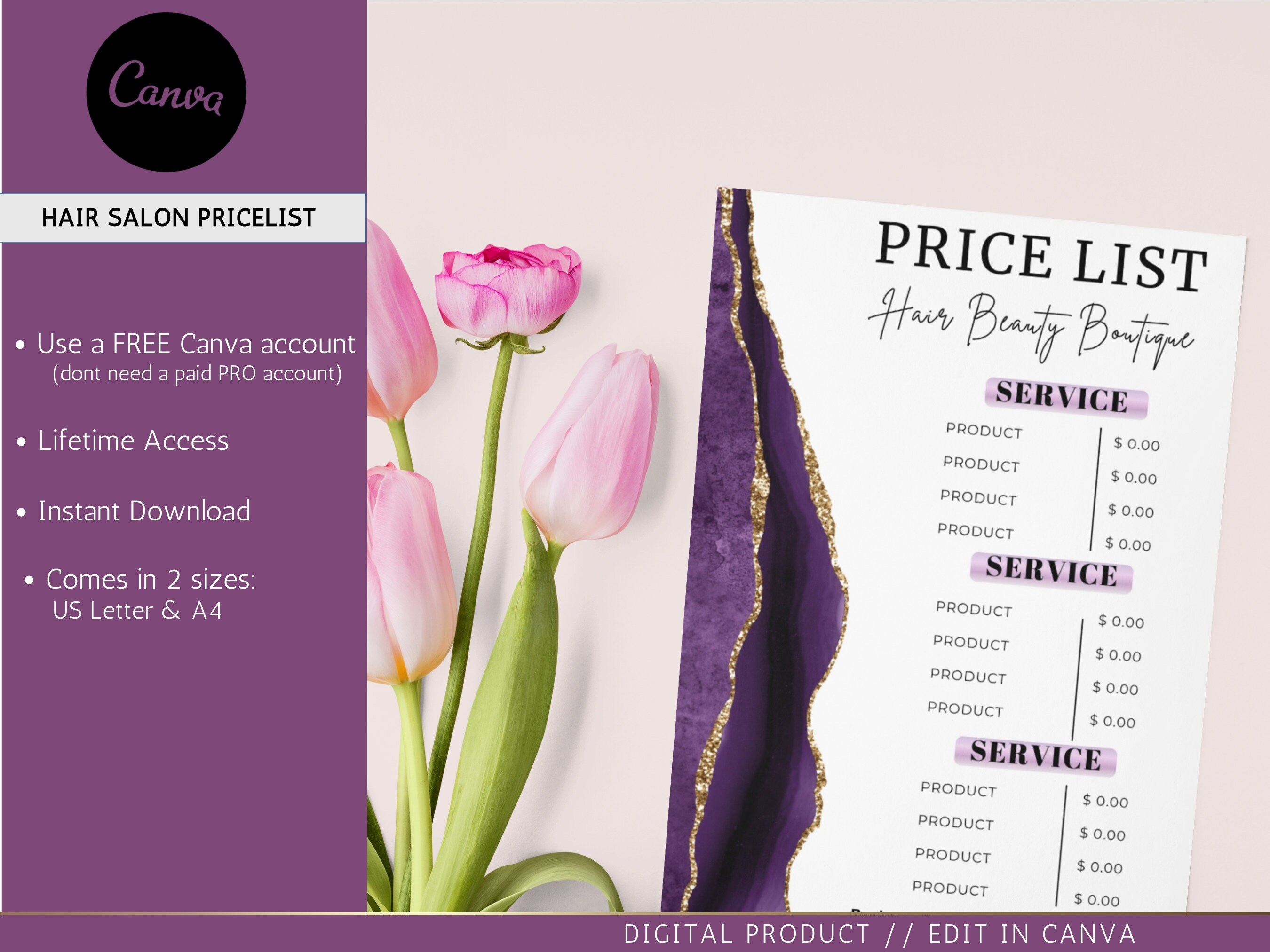 Hair Salon Price List, Pricing Guide Sheet, Hair Stylists Pricelist ...
