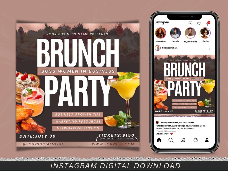 Brunch Flyer Template, Sunday Brunch Flyer, DIY Brunch Invitation ...