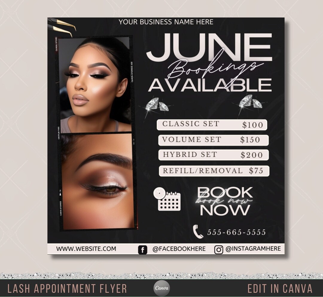 Lash Booking Flyer Template, Canva Editable Lash Flyer, Appointment ...