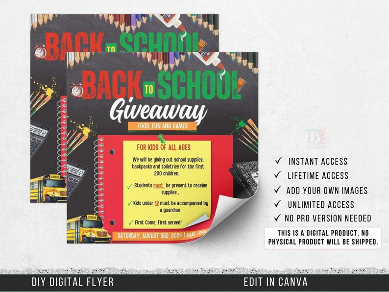 Back to School Giveaway Flyer, Printable Back 2 School Flyer, DIY ...