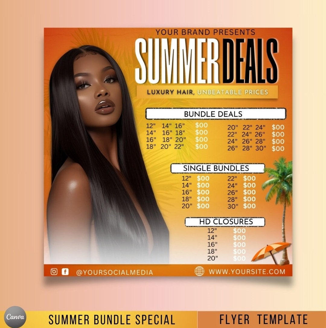 Summer Bundle Special Flyer, Summer Hair Deal Flyer, Template, Premade ...