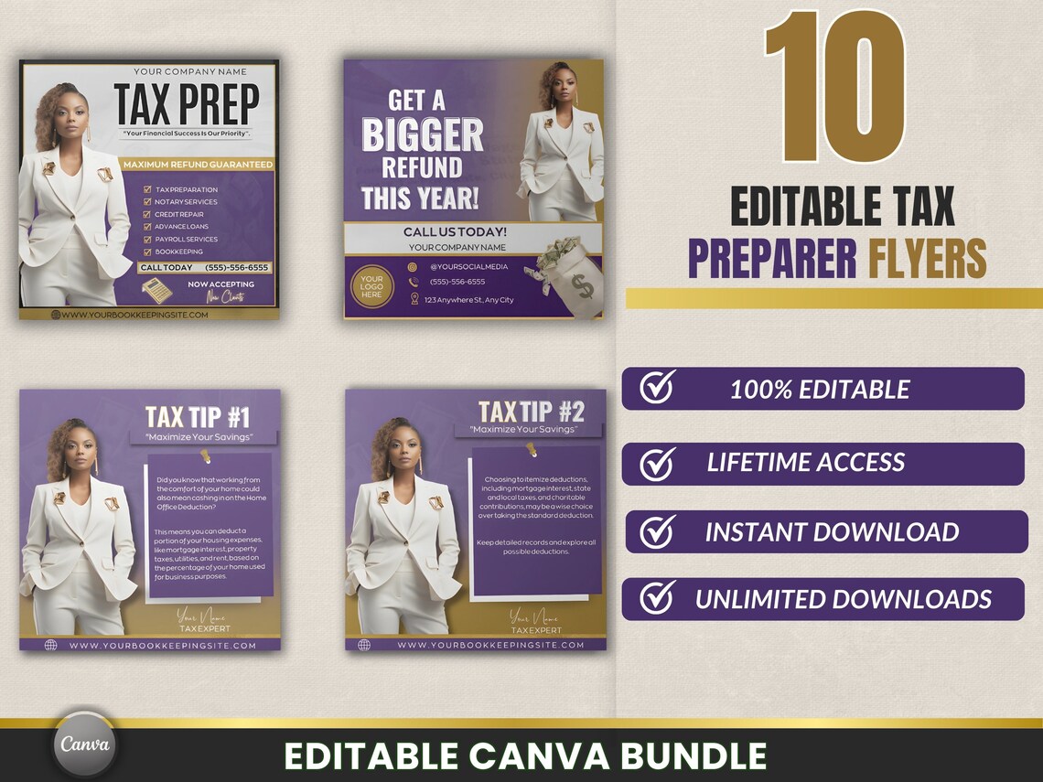 Tax Preparation Services Flyer, Tax Season Flyer, Taxes 2023,purple and ...