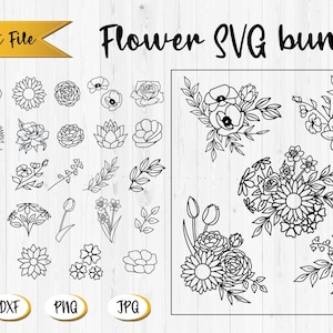 Flower Bundle Svg, Botanical SVG Bundle, Flowers Clip Art, Flower ...