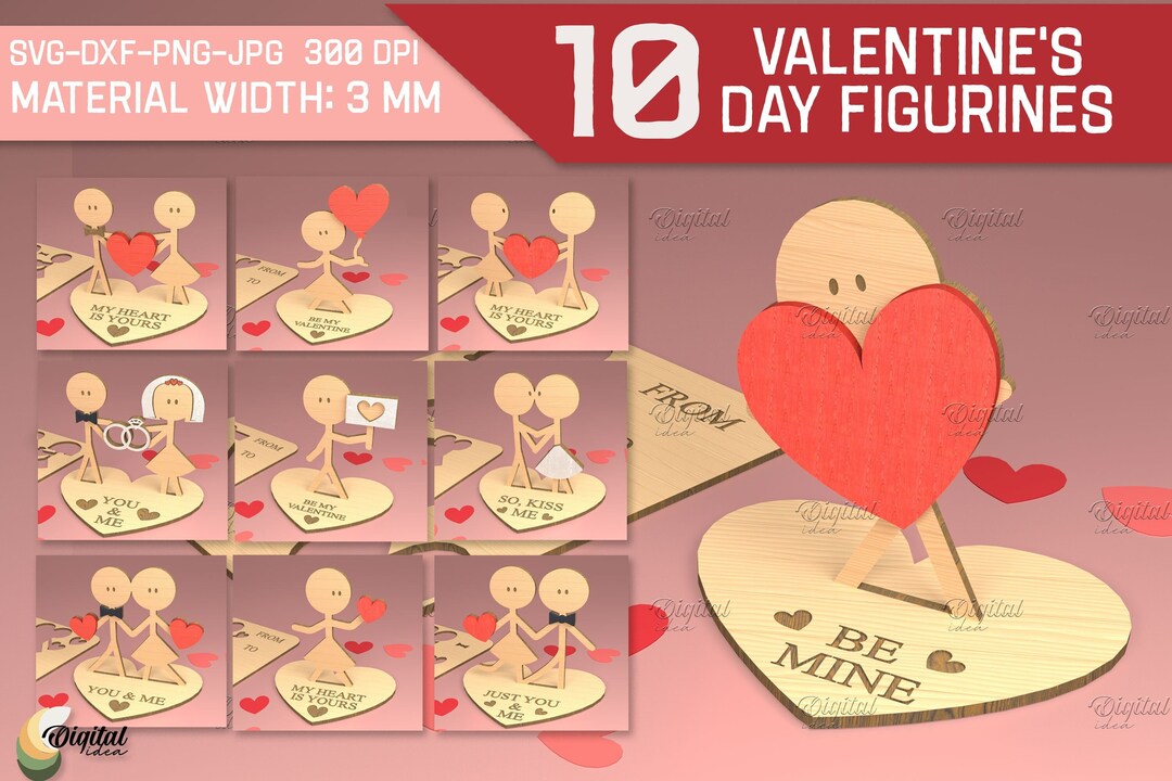 Valentine's Day Figurines Laser Cut Bundle, 3D Puzzle Card ...