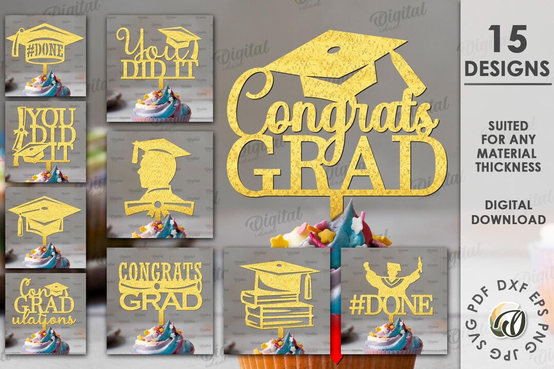 Graduation Cake Toppers Bundle, Graduation Cupcake Topper Laser Cut ...