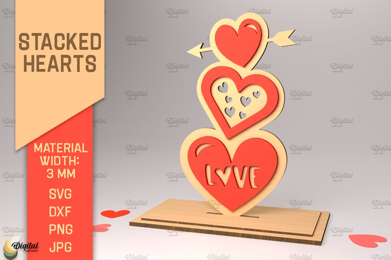 Stacked Hearts Bundle, 3D Laser Cut Layered Hearts, Valentine's Day ...