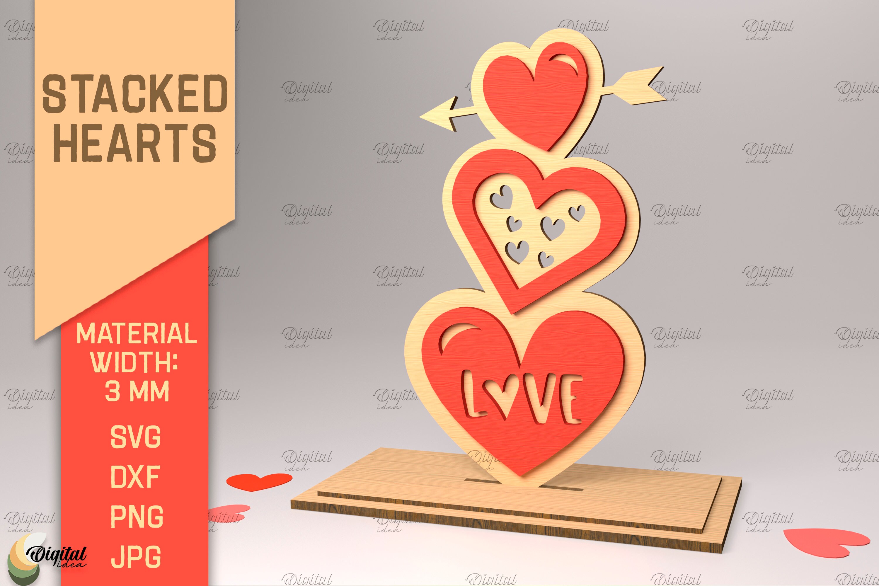 Stacked Hearts Bundle, 3D Laser Cut Layered Hearts, Valentine's Day ...