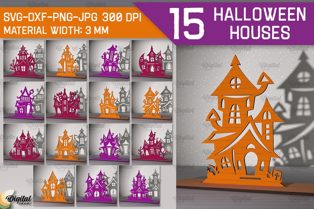 3D Halloween House Bundle, Wooden Halloween Stand Laser Cut, Halloween ...